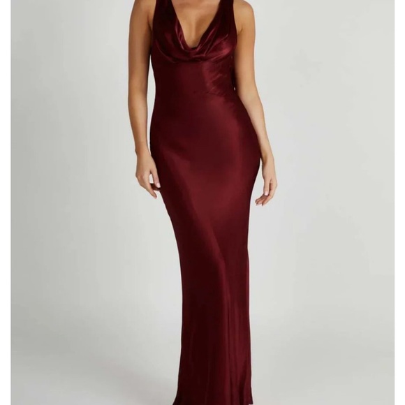 Meshki | Dresses | Angelique Satin Cowl Back Maxi Dress Berry | Poshmark